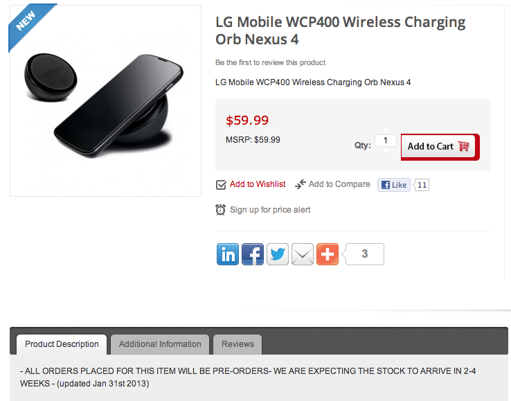 Nexus 4 Wireless Charging Orb Pre-Orders Start