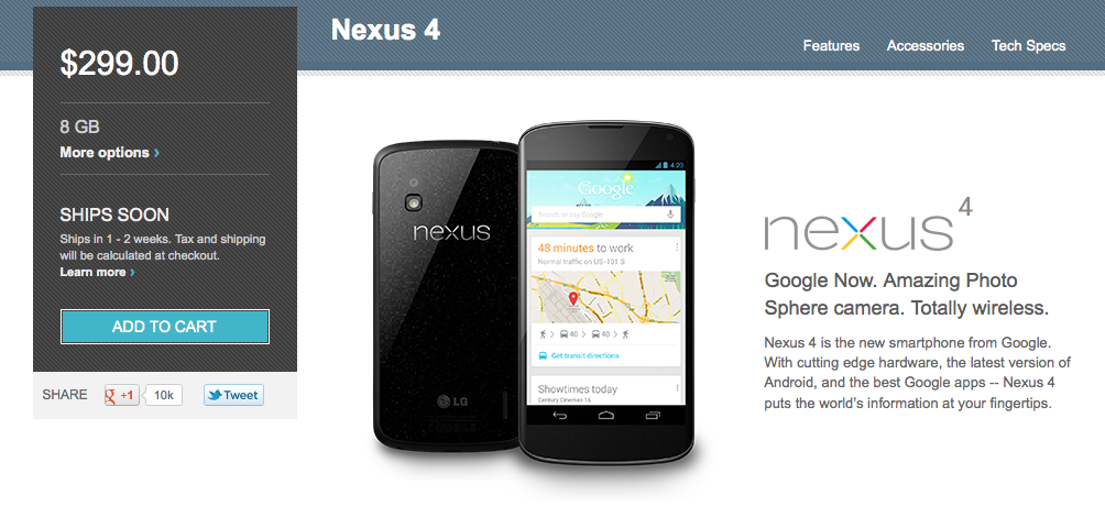Nexus 4 In Stock at U.S. Google Play Store Right Now