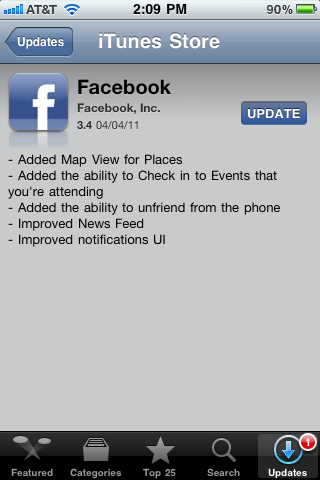 Facebook For iPhone Gets An Update