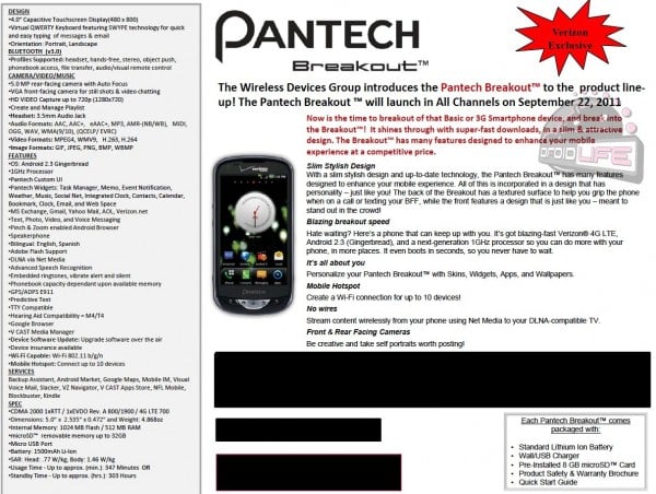 Pantech Breakout Headed to Verizon's 4G LTE Network on September 22nd?